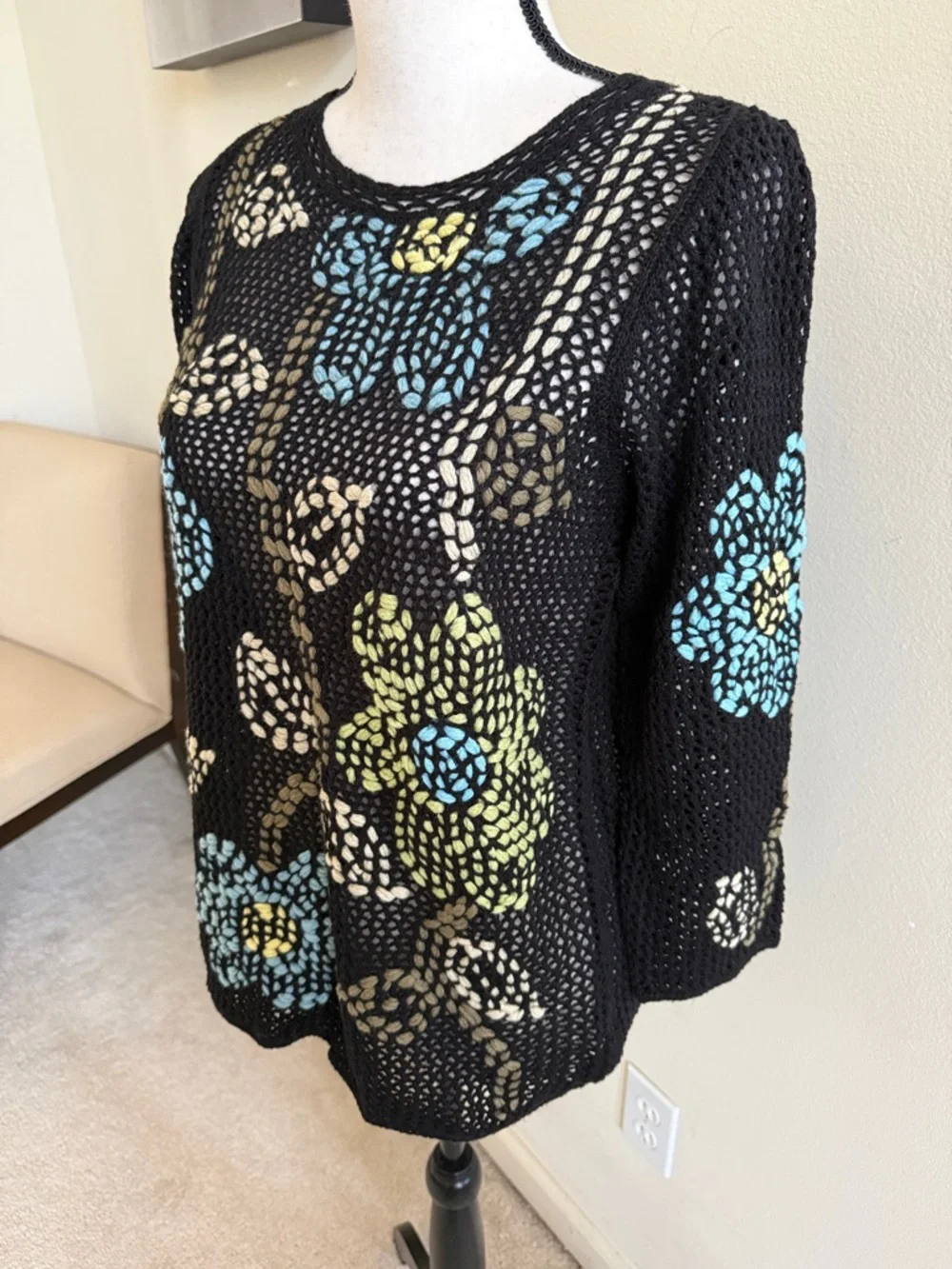 Sigrid Olsen | Sweaters | Sigrid Olsen Black Openknit Sweater With Blue ...